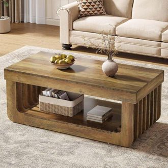 Tribesigns Tribesigns Table Basse Rustique avec Rangement, Table de Salon rectangulaire de 120 cm, Table Centrale en Bois &agrave; 2 &eacute;tages pour Le Salon, Le Bureau