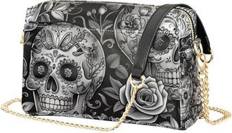 Mnsruu Sacs à bandoulière pour femme, motif crânes en sucre, roses, niveaux de gris, sacs à main en cuir