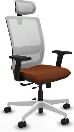 Piqueras y Crespo Haches Ergonomischer Computerstuhl mit 2D-Armen, h&ouml;henverstellbare Lendenwirbelst&uuml;tze und h&ouml;henverstellbares Kopfteil, Wei&szlig;/Braun