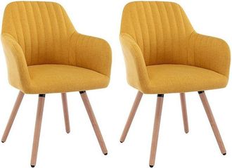 Vente-Unique Vente-unique - Lot de 2 chaises avec accoudoirs - Tissu et pieds bois de h&ecirc;tre - Jaune - eleana