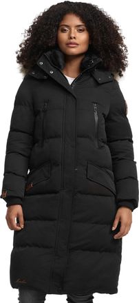Marikoo lange Damen Winterjacke warmer Parka gesteppt mit Kapuze B890 [B890-Schneestern-Schwarz-Gr.XS]