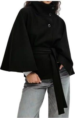 Generic Ponchos d&eacute;contract&eacute;s &agrave; manches chauve-souris pour femmes, manteau &eacute;l&eacute;gant, col montant, veste tendance, v&ecirc;tements dext&eacute;rieur surdimensionn&eacute;s boutonn&eacute;s