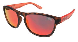 Superdry Sonnenbrille Rockstar 102 - Braun melierte Sonnenbrille aus Kunststoff mit rot orangen verspiegelten Gl&auml;ssern - Herrenmodell - 100% UVA & UVB Schutz
