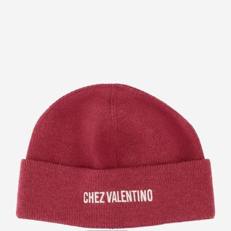 Valentino Garavani Mens Cotton And Wool Beanie With Logo Red Hat