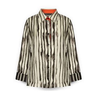 Elena Miro Gestreiftes Hemd aus Viskosesatin - - Blouses & Shirts - Damen - Schwarzk - XL