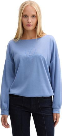 Tom Tailor Damen Loose Fit Sweatshirt mit Herz-Stickerei, 36521 - Colony Blue Melange, XL