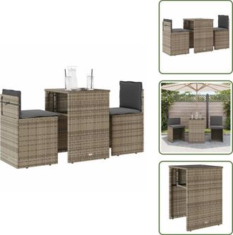 vidaXL 3-tlg. Bistro-Set mit Kissen Grau Poly Rattan - Gartensofa - Outdoor M&ouml;bel - Gartenm&ouml;bel - Bistroset - Esstisch