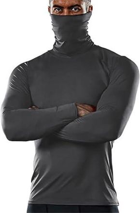 Generic T-shirt de sport uni pour homme - Col montant - Manches longues - Pour lautomne et lhiver - Pour homme, gris, 3XL