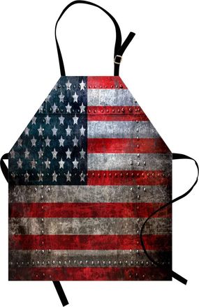 Abakuhaus Amerikanische Flagge Kochschürze, Abgabe-Flagge maserte US-Hintergrund auf schädigendem Brett-Platten-Entwurfs-Grafik-Druck, Schmutz und Wasser abweic