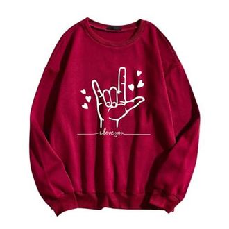 Generic Sweat-shirt &agrave; manches longues et col rond imprim&eacute; coeur I You pour femme, Rouge, XXL