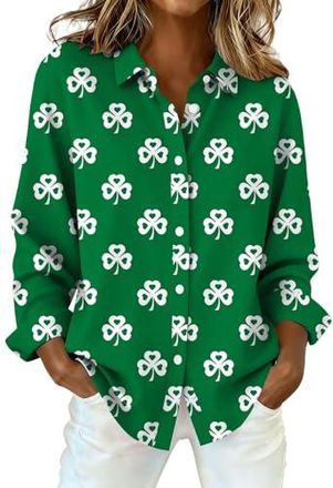 Generic Chemisiers en satin pour femme - Tr&egrave;fle porte-bonheur - Manches longues - Col en V - Style d&eacute;contract&eacute; - Pour le travail, les f&ecirc;tes et les affaires, v