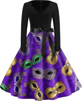 Generic Festival Outfit Damen, Karneval Maske Kleid Fasching Sexy Erwachsene Hippie Kost&uuml;m Lustig Mode Gro&szlig;e Gr&ouml;&szlig;en Kost&uuml;m Langarm 2023 Festliches Kleid Venez