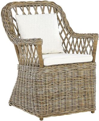 Beliani Chaise en Rotin Naturel pour Intérieur et Extérieur avec Coussins Blanc-Cassé Maros