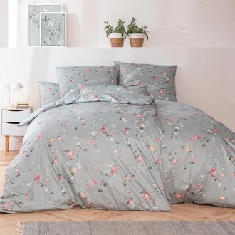 ESTELLA Bettw&auml;sche Cassandra | Salbei | | 135x200 + 80x80 + 40x80 cm | Mako-Satin mit seidigem Glanz | trocknerfest | atmungsaktiv und anschmiegsam | 100% Bau