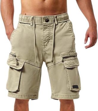 Generic Short cargo l&eacute;ger et d&eacute;contract&eacute; pour homme avec poches zipp&eacute;es - Taille &eacute;lastique - Cordon de serrage uni - L&eacute;ger - Pour la marche, la randonn&eacute;e, kak