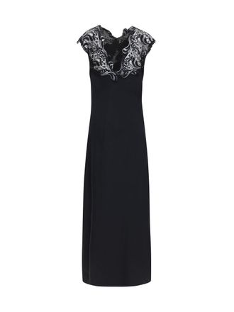 Ferragamo Womens Silk Dress With Lace Nero