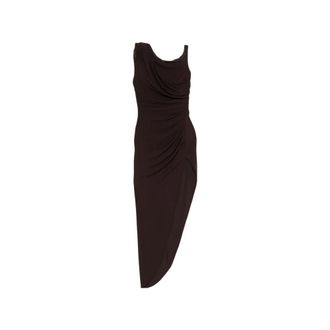 Elisabetta Franchi Femme, Robes, Brun, Taille: 38 FR Asymmetric Hem Draped One-Shoulder Dress