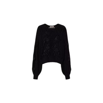 Twinset Woll- und Alpakapullover mit Federn - - Knitwear - Damen - Schwarzk - S