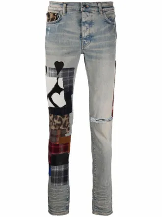 Amiri jean &agrave; d&eacute;tails de patchwork - Bleu