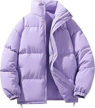 Generic Doudoune chaude pour homme avec col montant et fermeture &eacute;clair - Manteau dhiver &eacute;pais et &eacute;pais - Manteau &agrave; bulles de ski, violet clair, 3XL