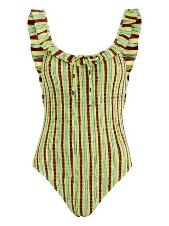 Damson Madder ruffled striped swimsuit - Gelb