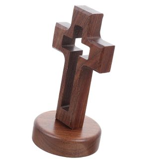 DOITOOL Holzkreuz mit Rundem Sockel Holz-Dekoration mit Glatter Oberfl&auml;che Sicher und K&uuml;nstlerisch als Wohnraum Taufe Deko Einfach zu Reinigen und Pflegen