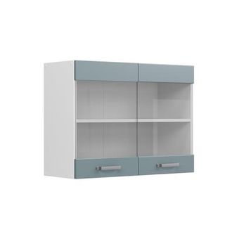 Vicco Armoire Suspendue Universelle R-Line, Bleu-Gris/Blanc, 80 cm avec Portes vitrées