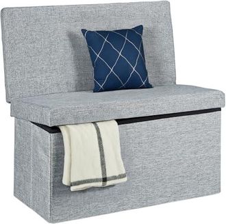 Relaxdays Faltbarer Sitzhocker mit Lehne L HBT 73 x 76 x 38 cm Sitzbank und stabiler Sitzcube als Fu&szlig;ablage Sitzw&uuml;rfel aus Leinen als Aufbewahrungsbox Truhenban