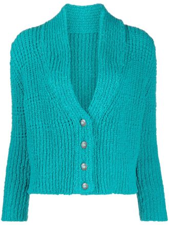 Fortela cardigan crop &agrave; col v - Bleu