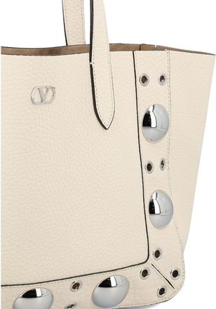 Valentino Garavani Studded Calf Leather Tote Bag - Beige