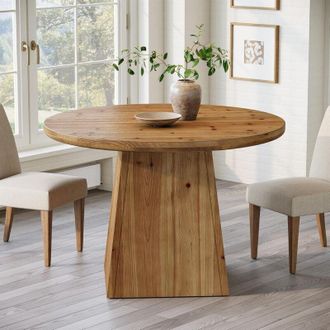 Tribesigns TribesignsTable de salle &agrave; manger ronde en bois massif pour 4 &agrave; 6 personnes, table de cuisine industrielle en bois avec pied colonne de 100 cm de