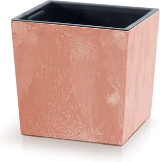 Prosperplast 2in1 Blumentopf mit Einsatz Pflanzkübel Kräutertopf Blumenkübel Beton Optik Kunststoff 29,5 cm x 29,5 cm x 29 cm (Terakotta)