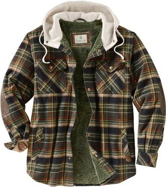 Legendary Whitetails Camp Night Berber Lined Hooded Flannel Shirt Jacket Veste, Plaid Stout, L Homme