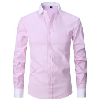 Generic Chemise &agrave; manches longues pour homme - Classique - Moderne - Coupe facile - Avec col Kent - En coton m&eacute;lang&eacute; - Pour la vie quotidienne, le bureau, les
