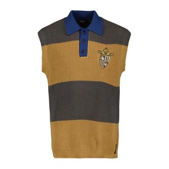 Fendi Gelbes und braunes &auml;rmelloses Poloshirt - - Knitwear - Herren - Braun - M