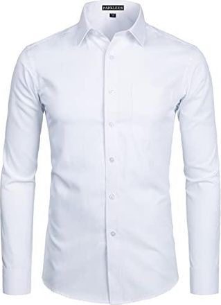 PARKLEES Chemise à manches longues pour homme - Coupe ajustée - Style décontracté - Avec poche, blanc, XXL