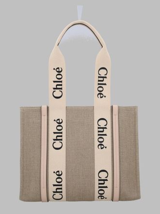 Chlo&eacute; Womens Tote Bag Woody Beige Linen Handbags Hand