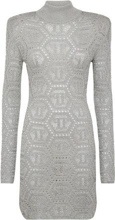 Philipp Plein Femme, Robes, Gris, Taille: 44 FR Mini-robe &agrave; &eacute;paulettes Lurex Hexagon
