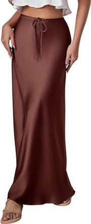 Feoya Longue Jupe en Soie Artificielle pour Femmes Jupe ÉLégante et Fluide en Satin de Soie Jupe Longue de Cocktail pour La Fête 02 Chocolate XL