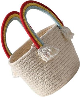 BESPORTBLE Sac &agrave; Main Tiss&eacute; Coton Panier De Rangement Avec Anse Arc-ciel Sac Cabas Pour Plage Et Shopping