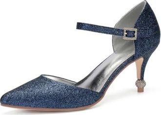 Generic Chaussures De Mariage Escarpins Femme &Agrave; Bout Pointu Mari&eacute;e Talons Aiguilles 7.5Cm pour Mariage, Soir&eacute;e Ou Sortie Habill&eacute;e,Dark Blue,42 EU