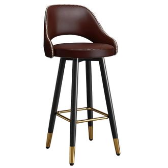 Generic Drehbarer Barhocker in Tresenh&ouml;he, K&uuml;cheninselhocker, gepolstert mit geschwungener R&uuml;ckenlehne aus PU-Leder, Fu&szlig;st&uuml;tze aus Metall f&uuml;r Fr&uuml;hst&uuml;ck und Bi