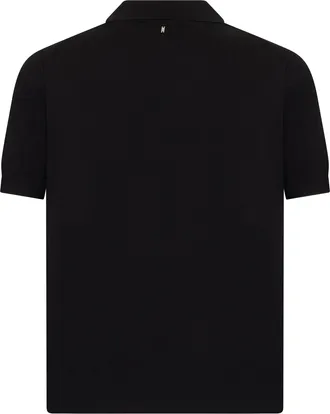 Ami Mens Short-Sleeved Wool Polo Shirt Black T-shirts And Polos