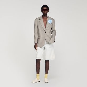 Sandro Karierte Wolljacke mit Brosche