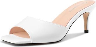 Castamere Femmes Mi Kitten Talon Heel Slip-on Mules Chaussures Ouvert Carré Bout Sandales Décontracté Party Dress Chaussures 6.5 CM Heels Blanc 37 EU