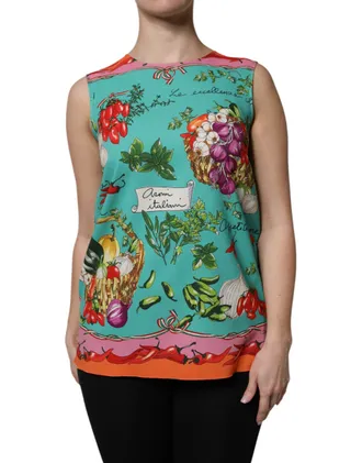 Dolce & Gabbana Womens Multicolor Floral Silk Sleeveless Tank Top Elastane