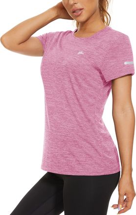KEFITEVD Yoga Shirt Damen Kurzarm Leicht Wandershirt mit Rundhalsausschnitt Stretch Polyester Tshirt Atmungsaktiv D&uuml;nn Sommershirt Regular-Fit Oberteil Meliert