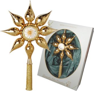 Krebs Glas Lauscha Weihnachtsdekoration/Christbaumschmuck aus Glas - Reflex Weihnachtsbaumspitze Stern - Farbe: Gold - Größe: ca. 30 cm - Made in Germany