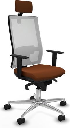Piqueras y Crespo Einfacher Schreibtischstuhl mit 1D-Armen, h&ouml;henverstellbare Lendenwirbelst&uuml;tze und h&ouml;henverstellbares Kopfteil, wei&szlig; / braun