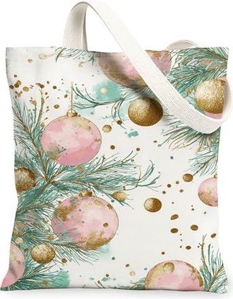 Generic Sacs fourre-tout en toile avec ornements de No&euml;l, design &eacute;l&eacute;gant de vacances, sacs d&eacute;picerie r&eacute;utilisables, vintage, l&eacute;gers, lavables &agrave; l&eacute;paule S, p&ecirc;c
